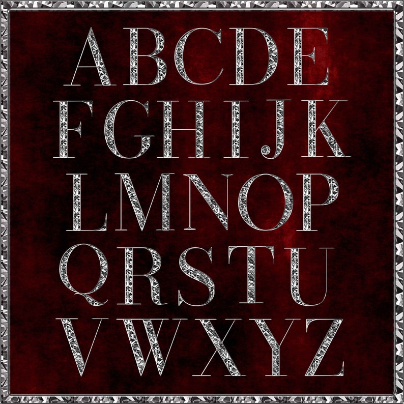 Diamond Alphabet, Alphabet Clipart, Silver Metallic Letters, Bling ...