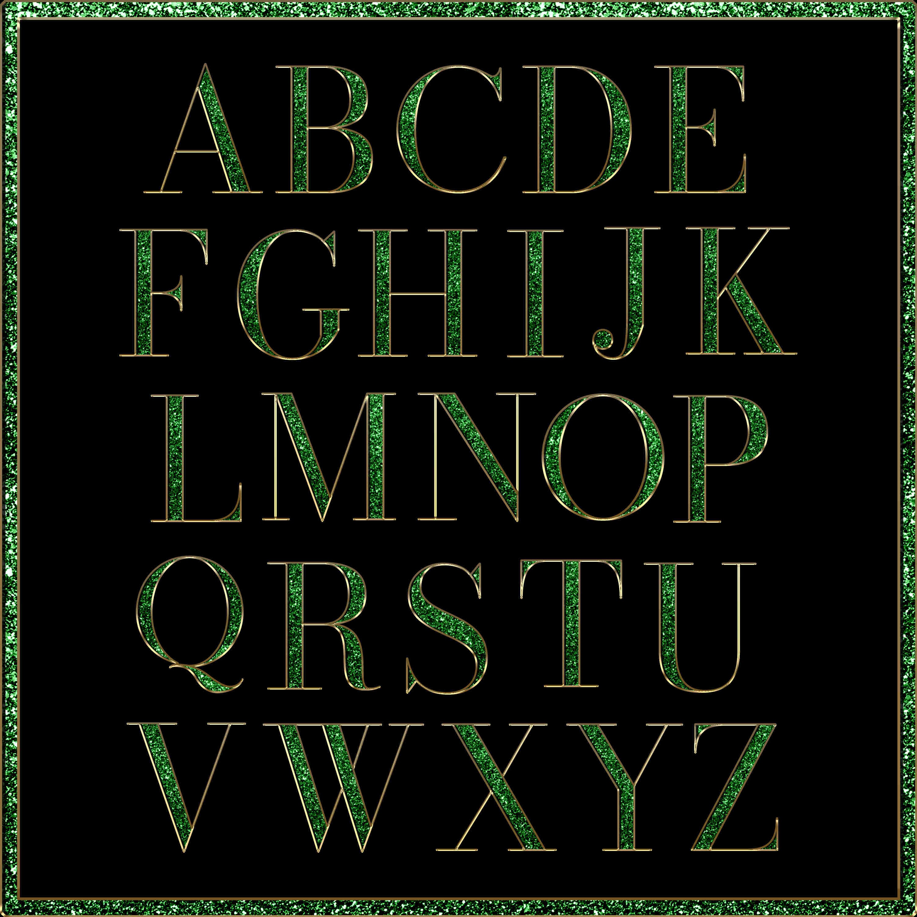 Emerald Green Glitter Alphabet PNG, Glam Alphabet, Diamond Letters ...