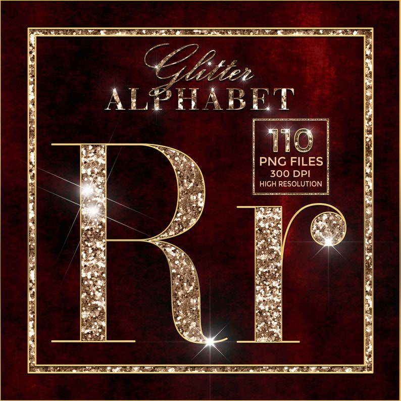 Glitter Alphabet Clipart, Glam Alphabet, Gold Glitter Alphabet, Diamond ...