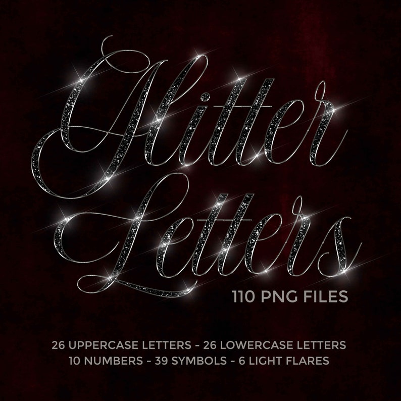 Black Silver Glitter Cursive Alphabet PNG, Sparkling Letters, Bling ...
