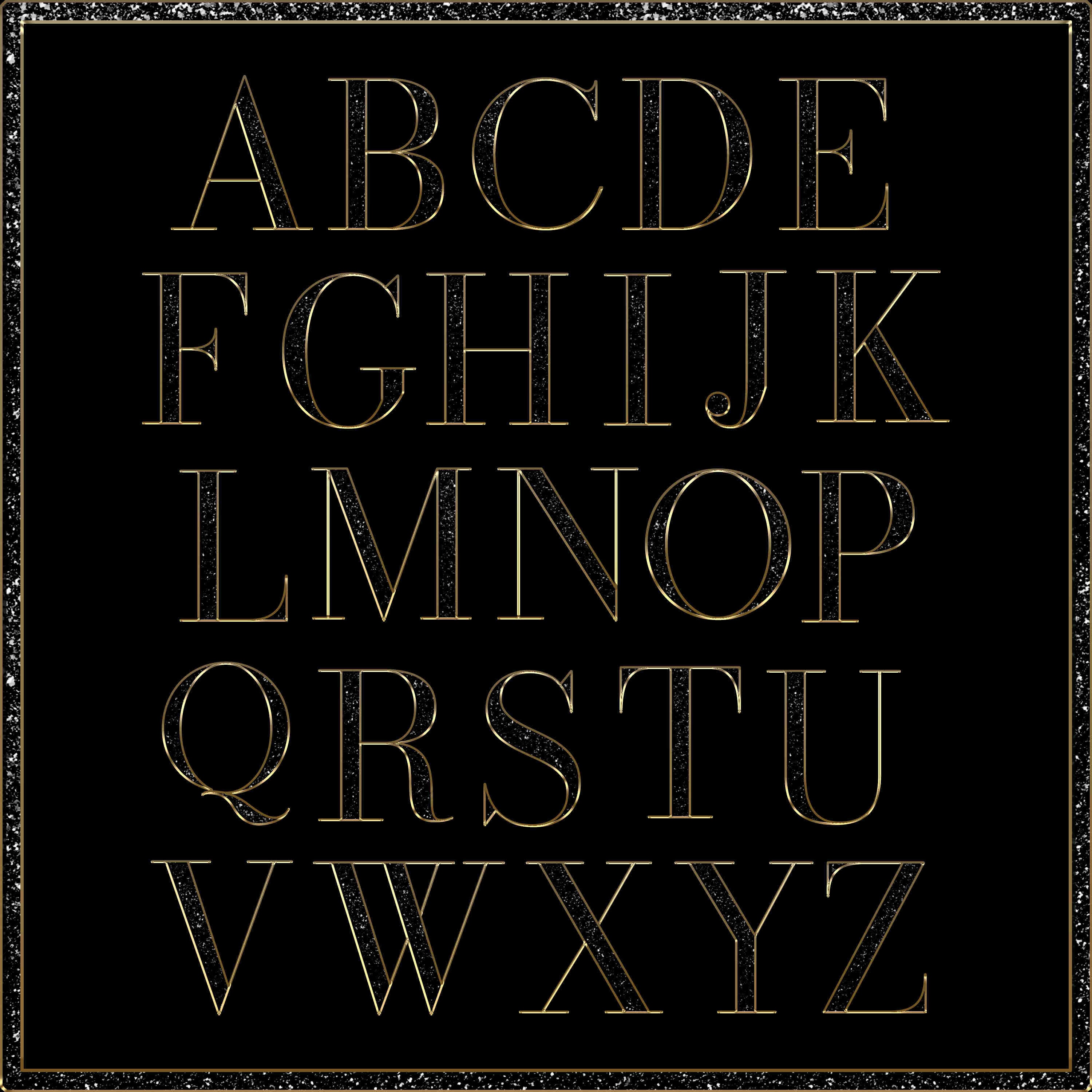 Black and Gold Glitter Alphabet PNG, Glam Alphabet, Diamond Letters ...