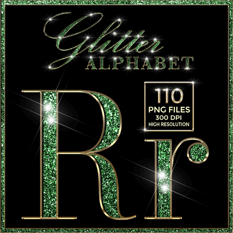 Emerald Green Glitter Alphabet PNG, Glam Alphabet, Diamond Letters, Bling, Sparkle, Emerald ...