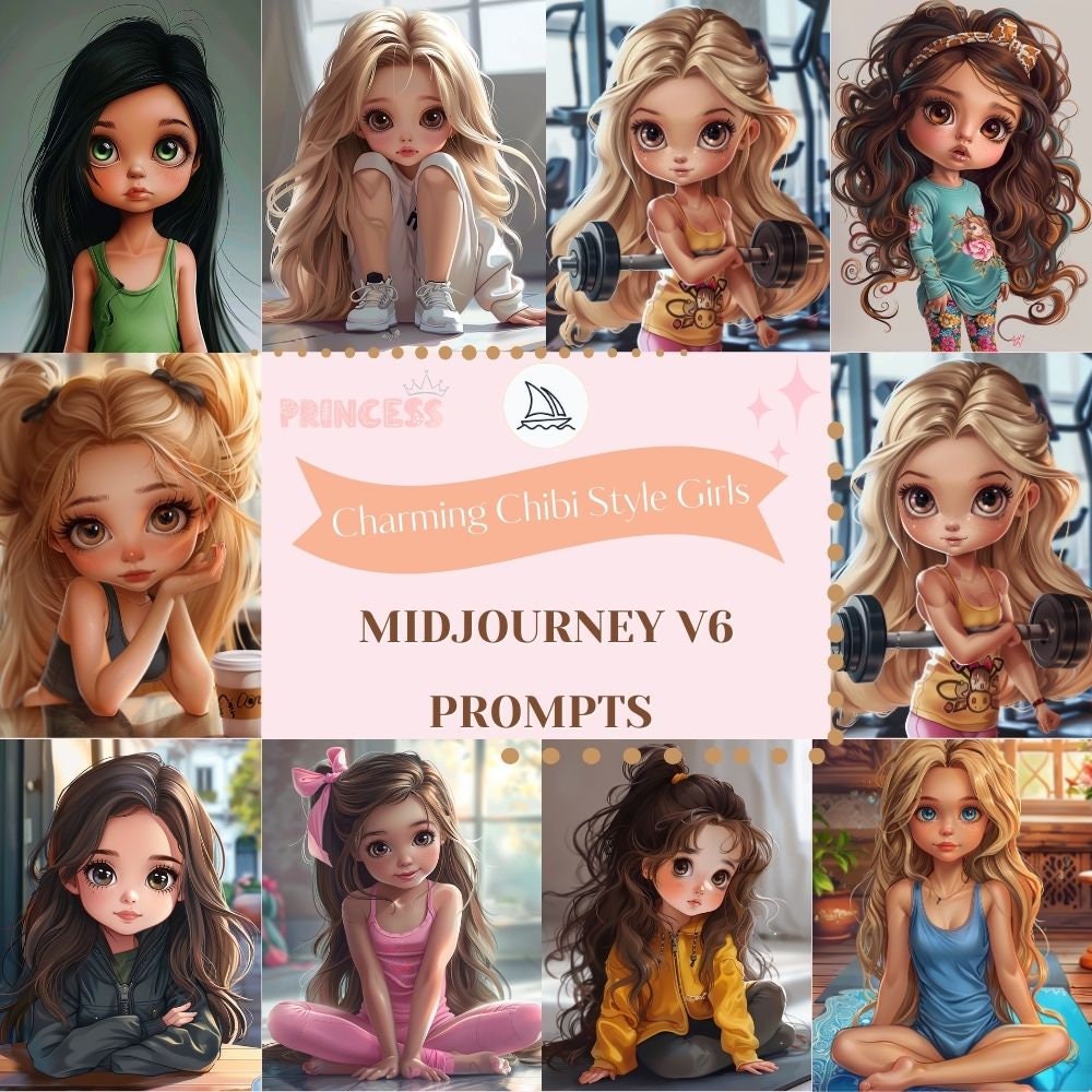 Charming Chibi Girls Midjourney Prompt, Little Kawaii Dolls With Big ...