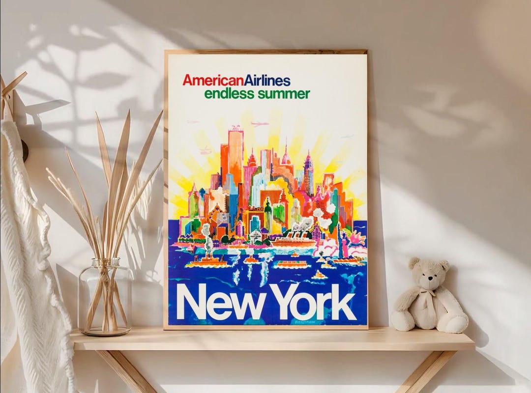 Vintage American Airlines Travel Poster Endless Summer Retro Wall Art ...