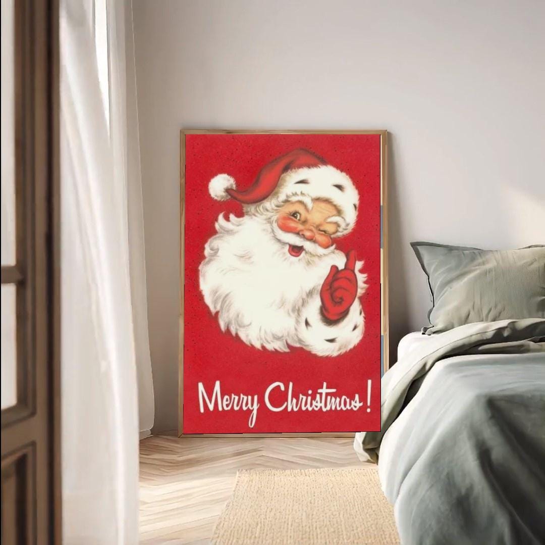 Merry Christmas Winking Santa Claus Poster Vintage Home Decor - Etsy