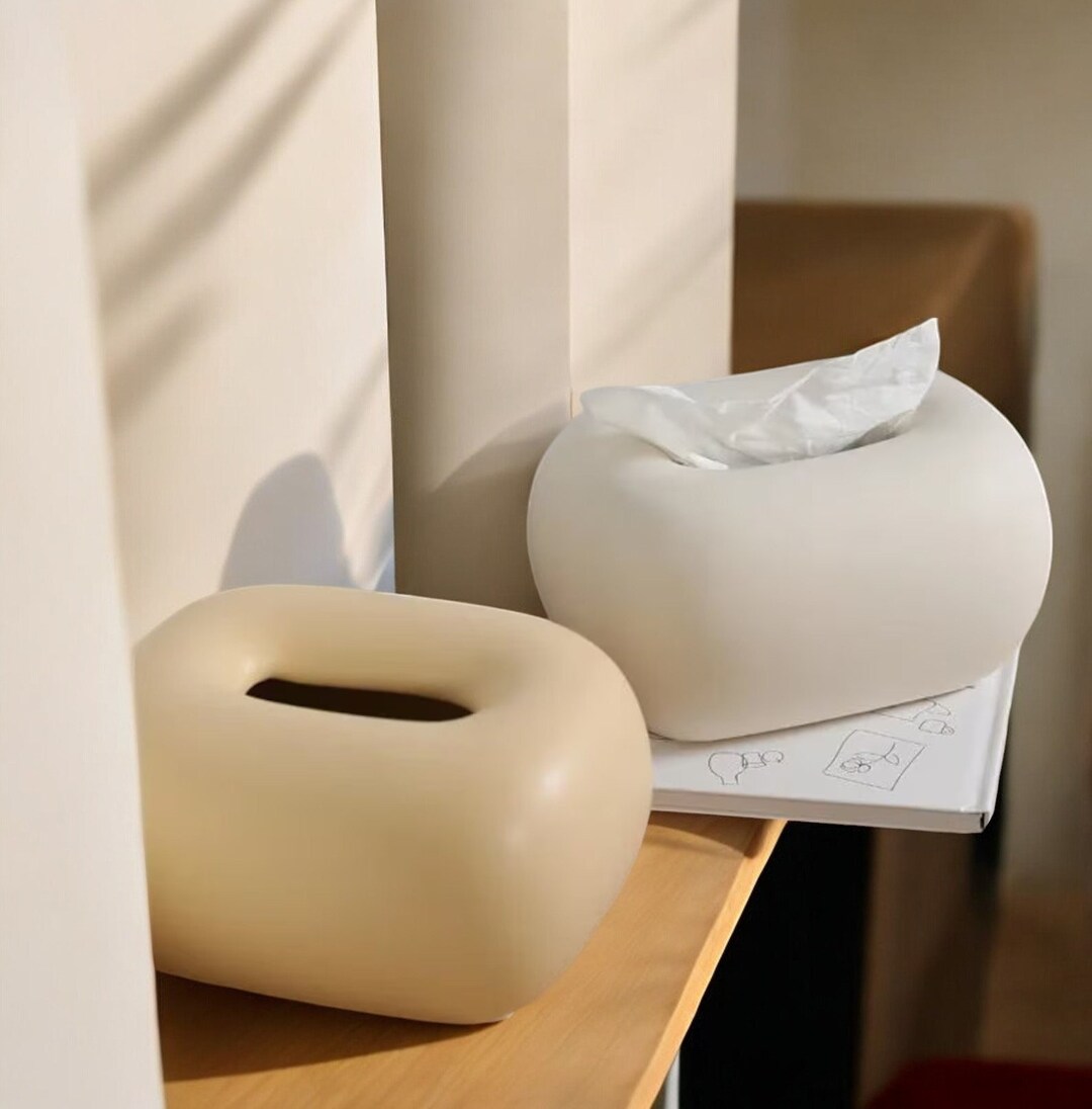 Round Corner Tissue Box, Ceramic Solid Clay Napkin Dispenser, Facial ...