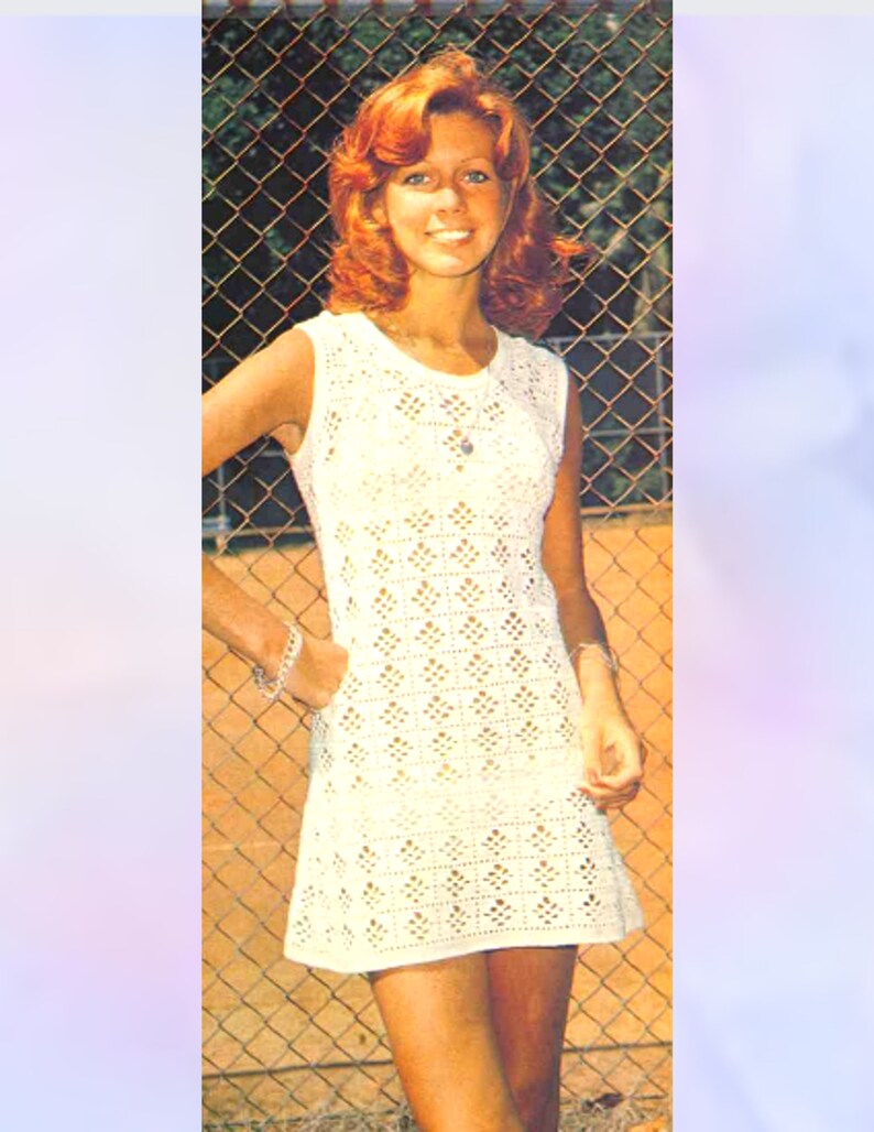 Vintage Ladies Crochet Motif A-line Mini Dress Pattern Size Small PDF ...