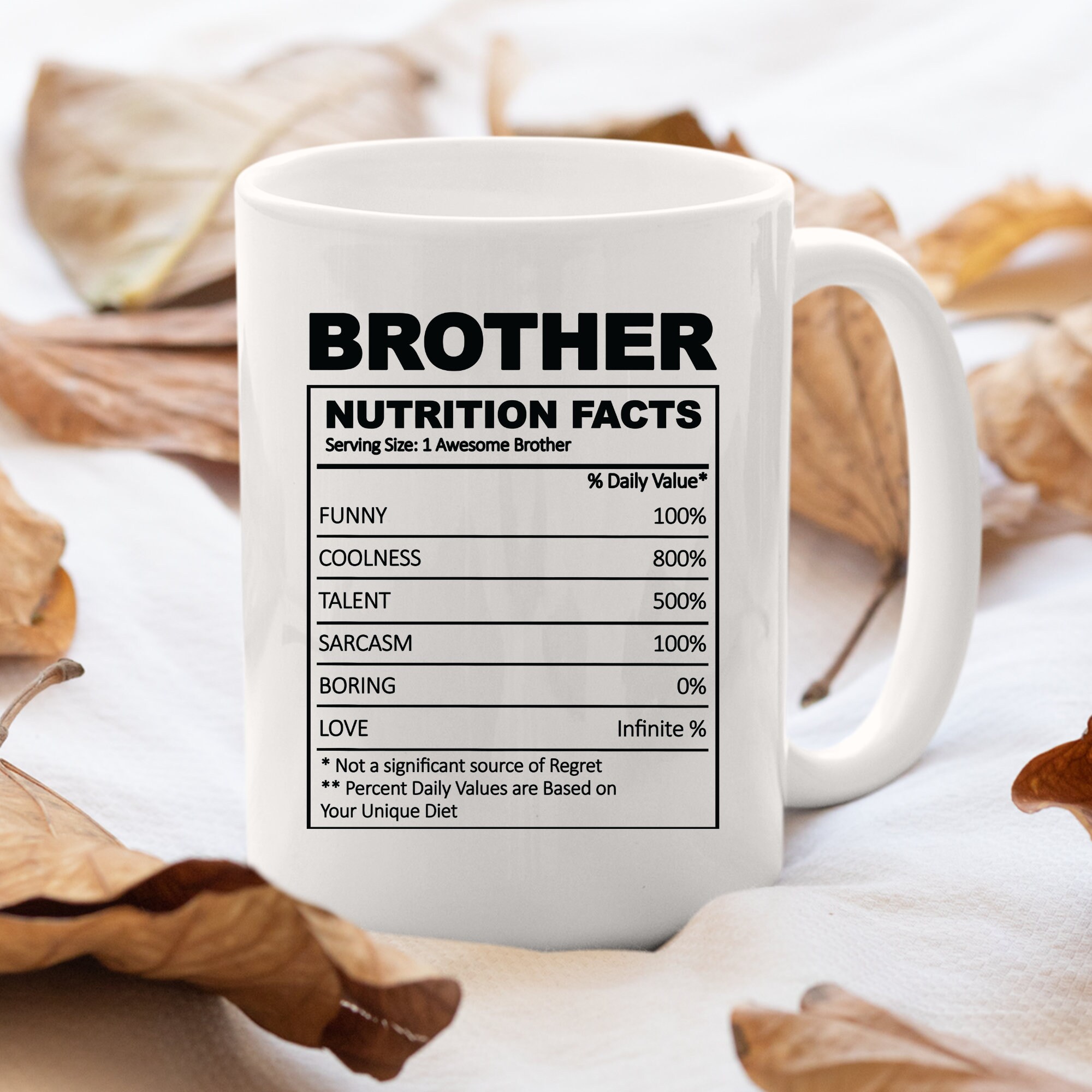 Brother Nutrition Facts Mug, Christmas Gift for Brother, Funny Brother ...