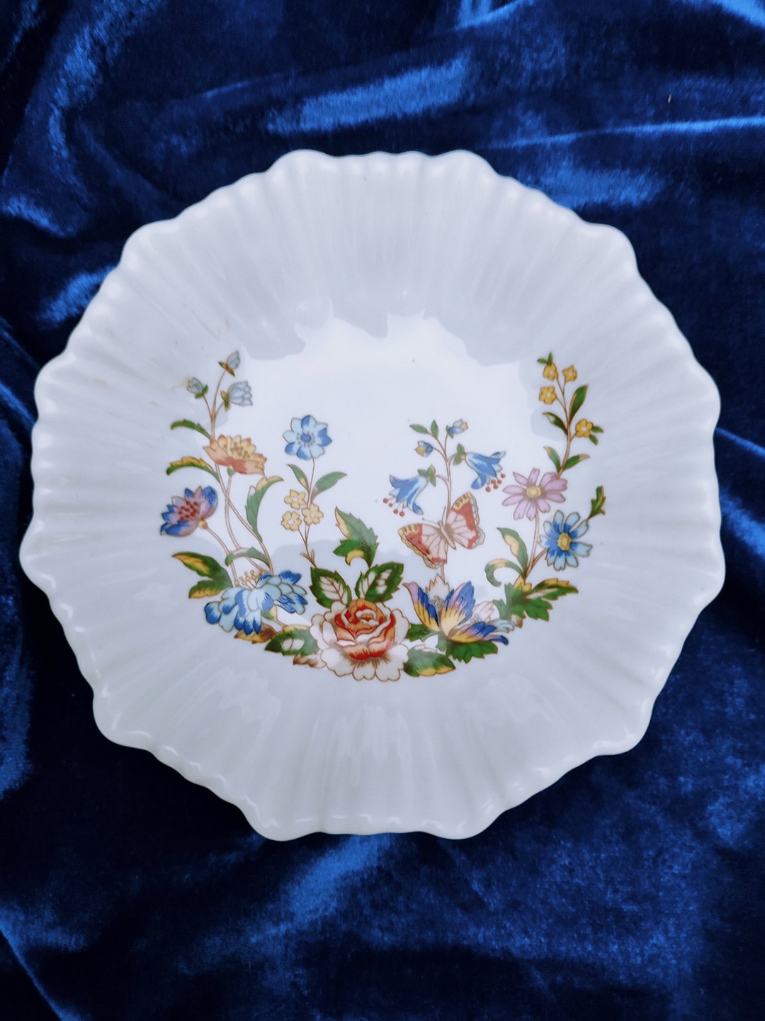 Vintage Aynsley Cottage Garden Pattern Pin/trinket Dish Round Fluted ...