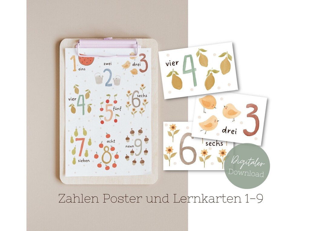 Number Posters and Flash Cards Numbers 1-9 Pdf Montessori - Etsy