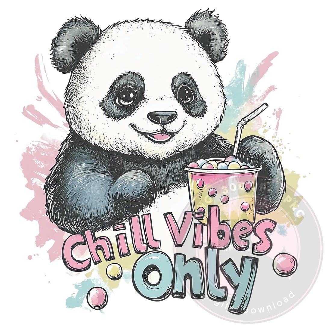 Chill Panda Boba Png, Cute Panda Bubble Tea Png, Relaxed Chill Vibes ...