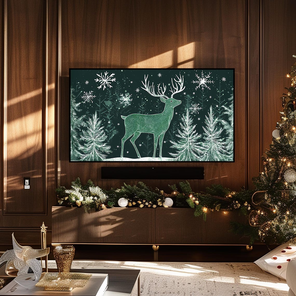 Green Reindeer PNG | Winter PNG | Frame TV & Canvastv | Holiday Wall ...