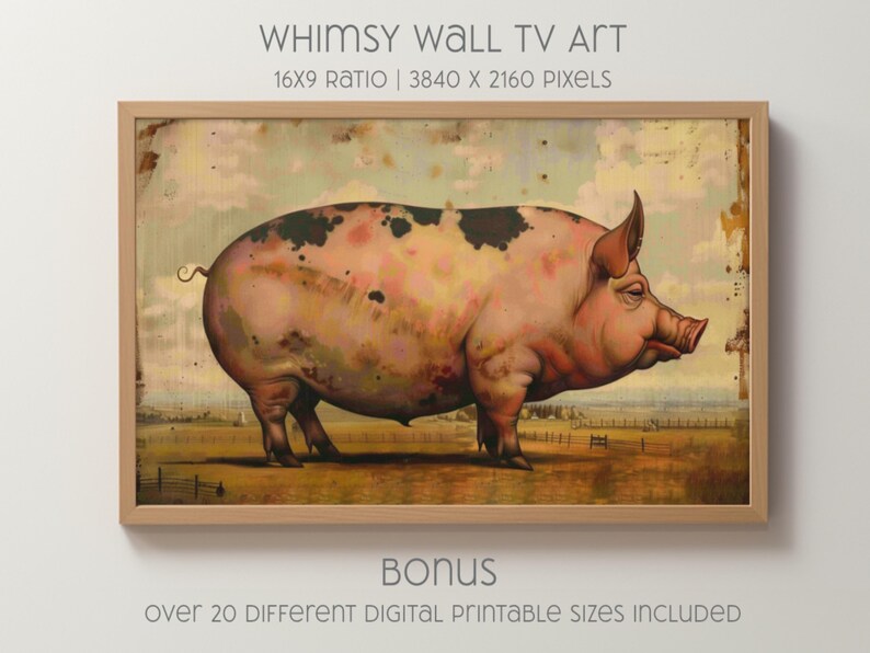 Primitive Pig in Field PNG: Farmhouse TV Art (digital Download) - Etsy