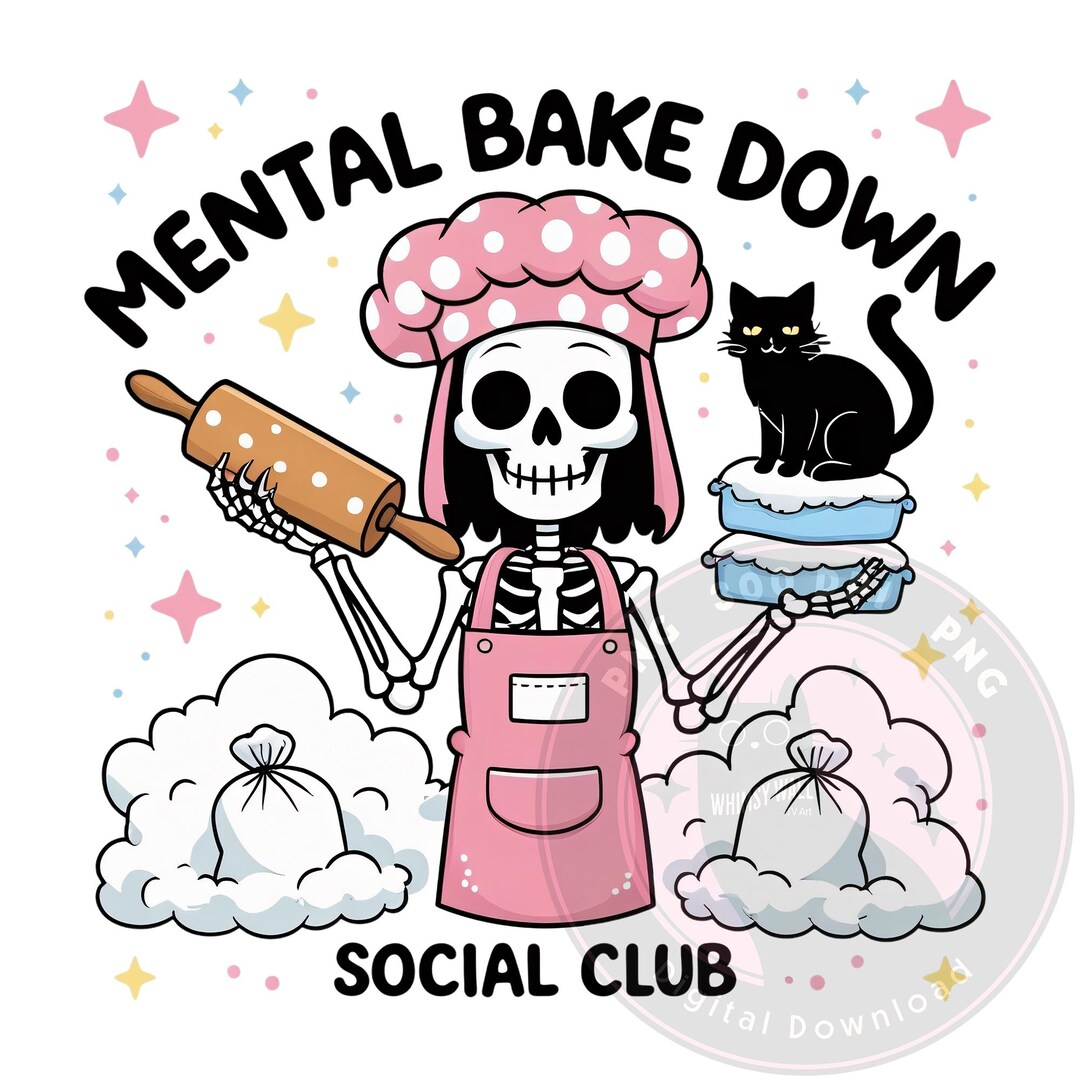 Kawaii Skeleton Chef PNG: Mental Bake Down Sublimation Design (digital ...