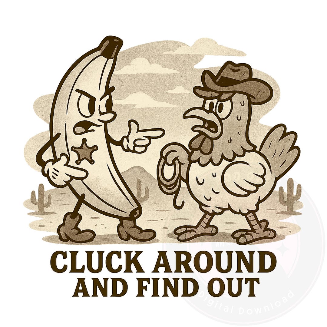 Funny Western T-shirt PNG: Cowboy Chicken Vs Banana Sheriff (digital ...