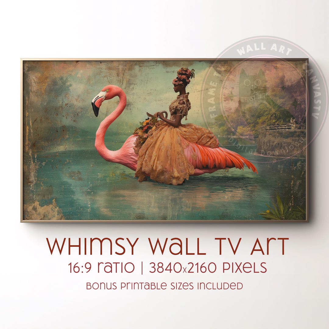 Victorian Woman Riding Flamingo: Whimsical TV Art (digital Download) - Etsy