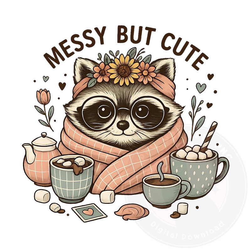 Messy but Cute Racoon PNG, Funny Design, Sublimation Design Digital ...