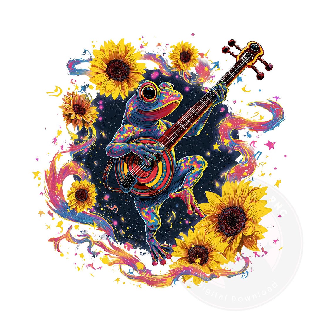Psychedelic Frog Banjo Clipart: Trippy Hippie Sublimation Design (PNG ...