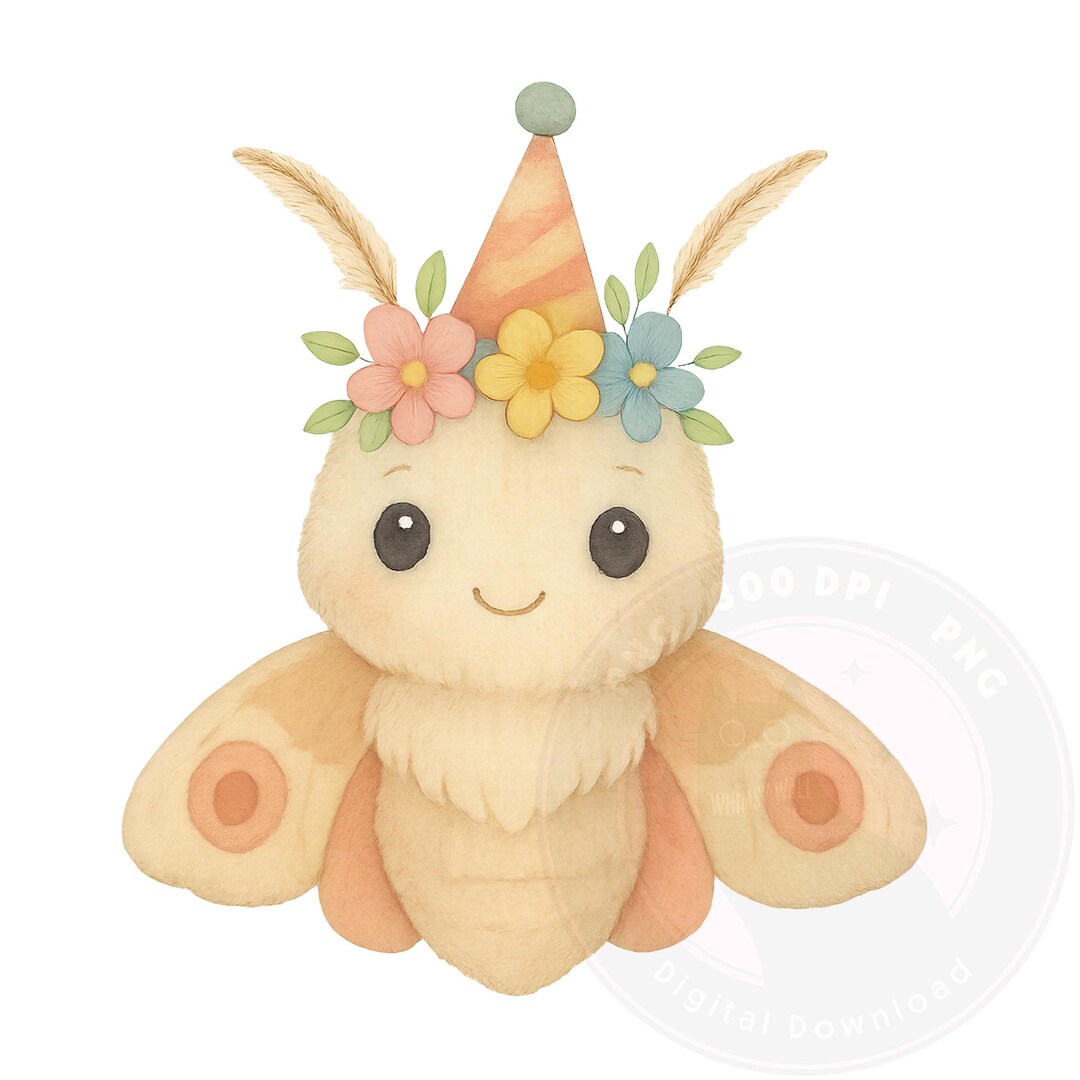 Cute Bugs Moth Birthday Clipart PNG, Cute Woodland Baby Animals Clipart ...