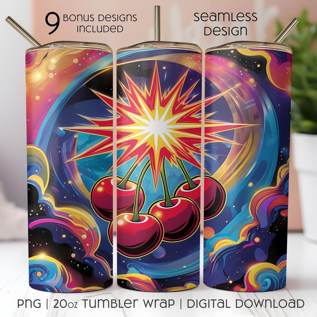 Cosmic Cherry Bomb 20oz Tumbler Wrap PNG, Retro Psychedelic PNG, Galaxy ...