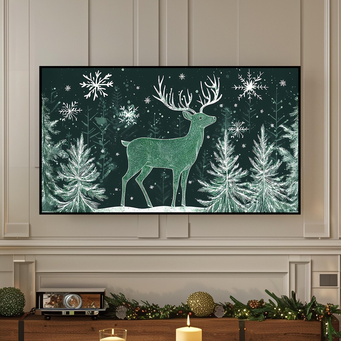 Green Reindeer PNG | Winter PNG | Frame TV & Canvastv | Holiday Wall ...