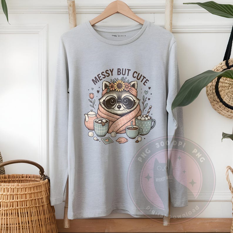 Messy but Cute Racoon PNG, Funny Design, Sublimation Design Digital ...
