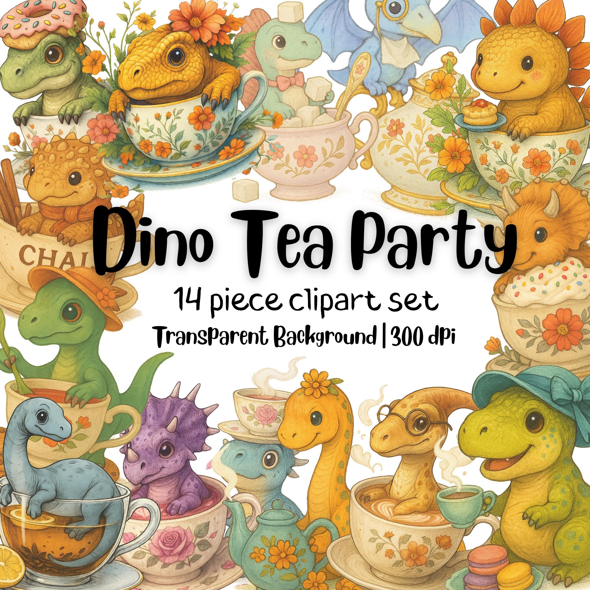 Dino Tea Party Clipart Set: 14 Dinosaur Pngs (digital Download) - Etsy