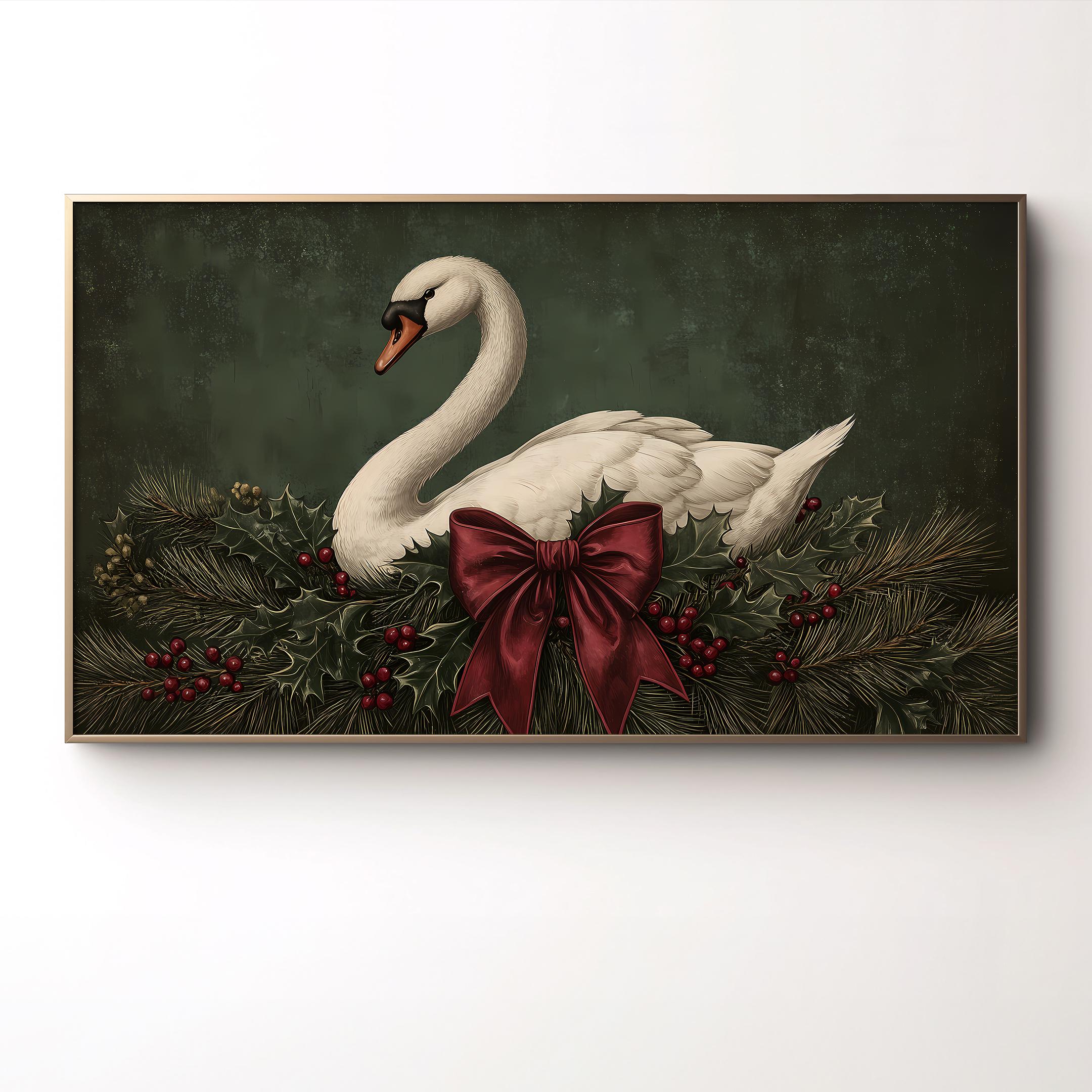 Vintage Christmas Swan PNG: Red Bow Holiday Art (digital Download) - Etsy