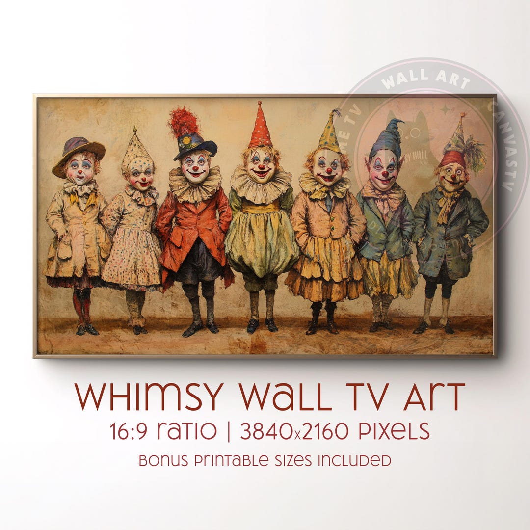 Vintage Spooky Clowns Portrait: Whimsical Carnival TV Art (digital ...