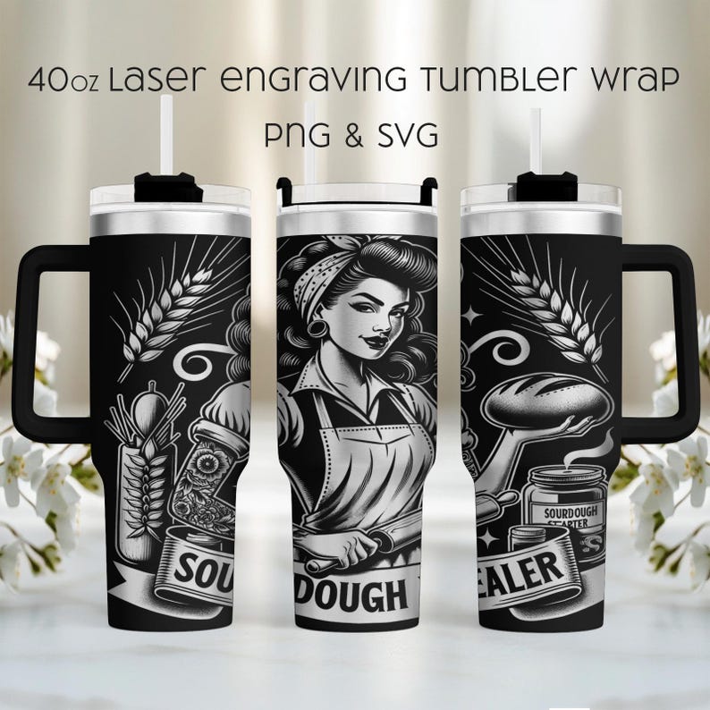 Sourdough Dealer 40oz Tumbler Wrap: Retro Baker Laser Engrave Design ...