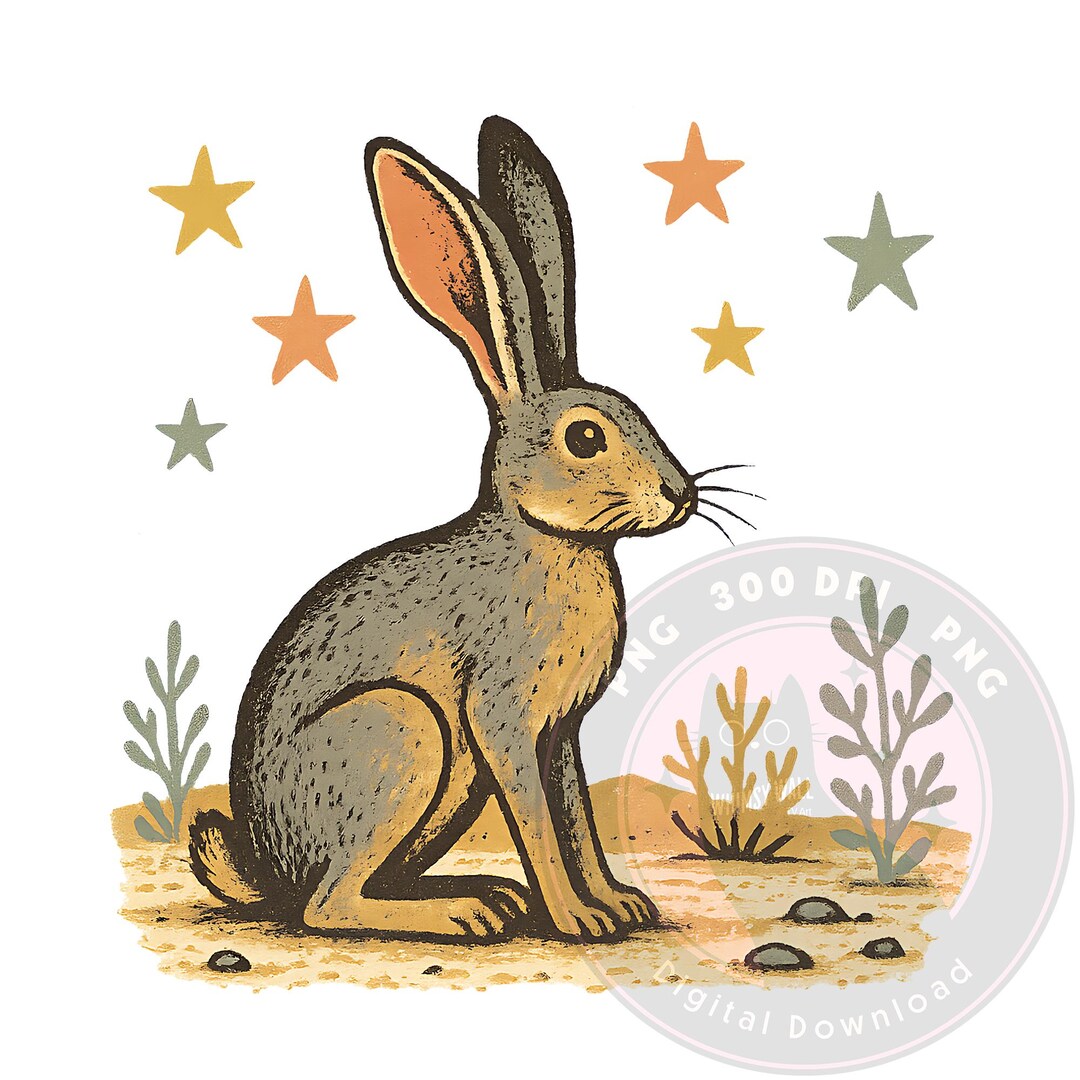 Desert Jackrabbit Clipart PNG, Western Bunny Illustration, Boho Bunny Sublimation, Rustic ...