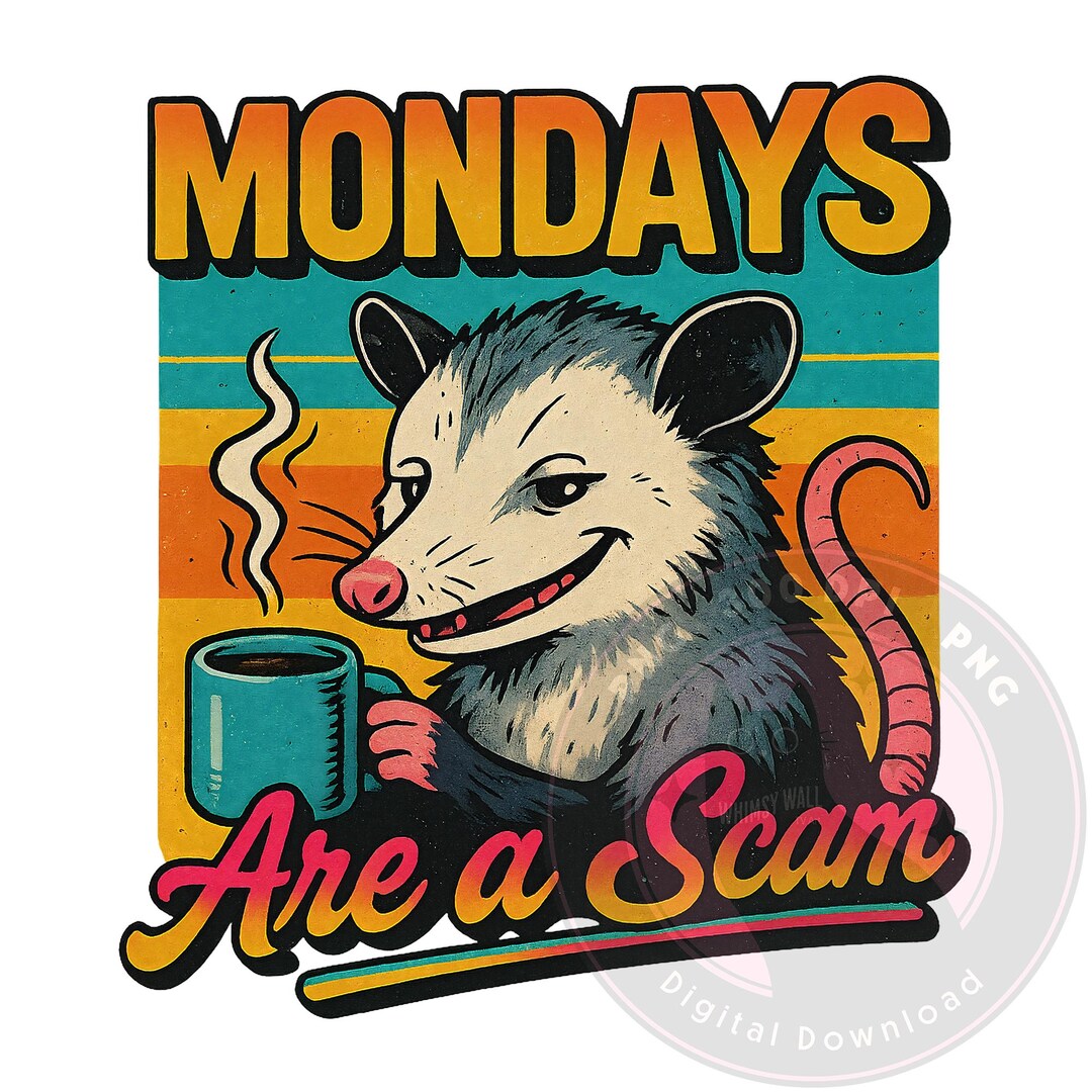 Mondays Are a Scam PNG, Funny Possum Coffee Sublimation Design, Retro ...