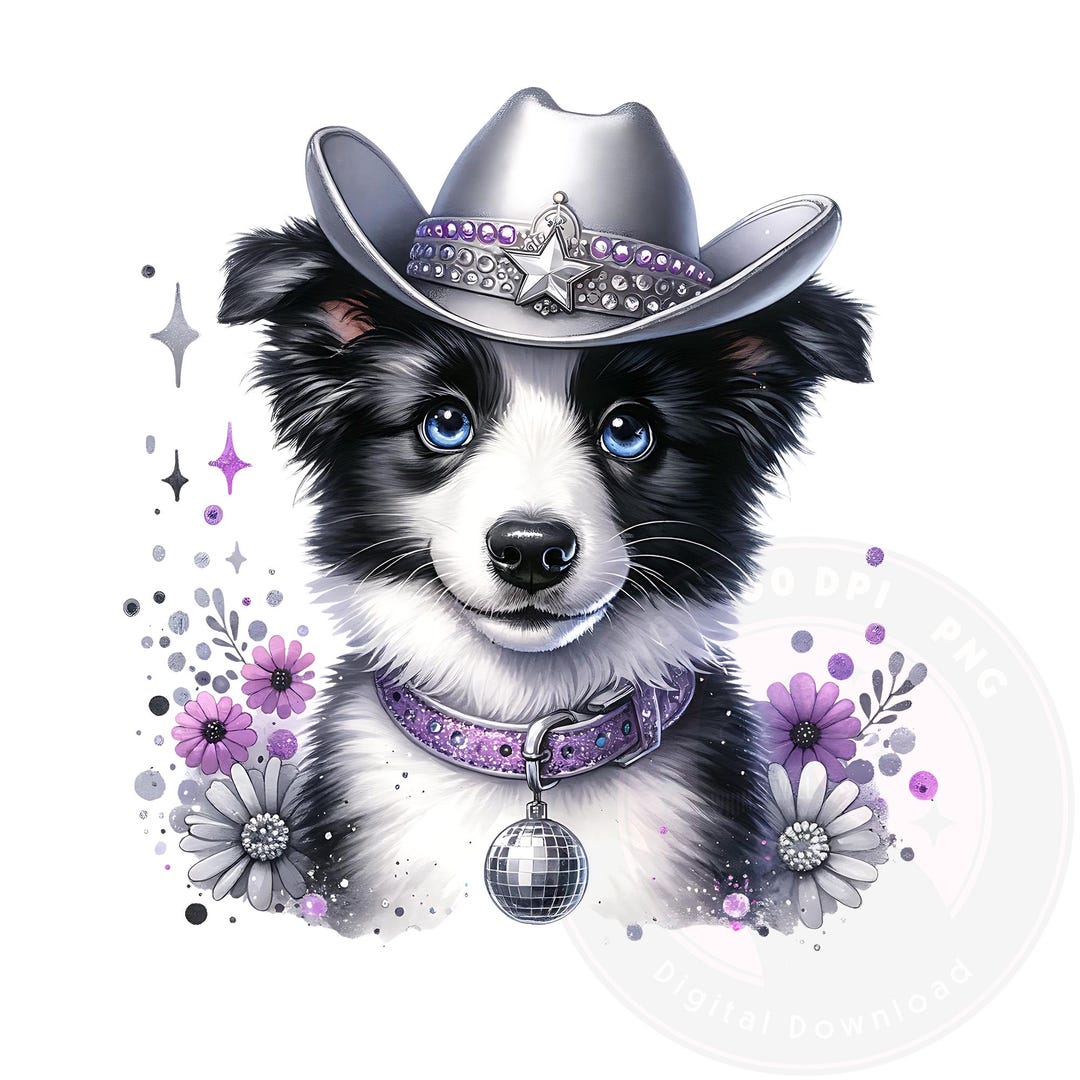 Cowboy Border Collie PNG: Western Glam Dog Clipart (digital Download ...