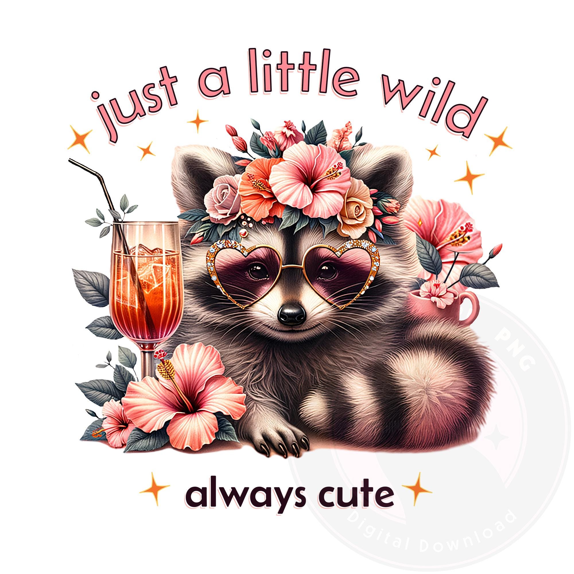 Floral Raccoon PNG: Sassy Animal Clipart (digital Download) - Etsy