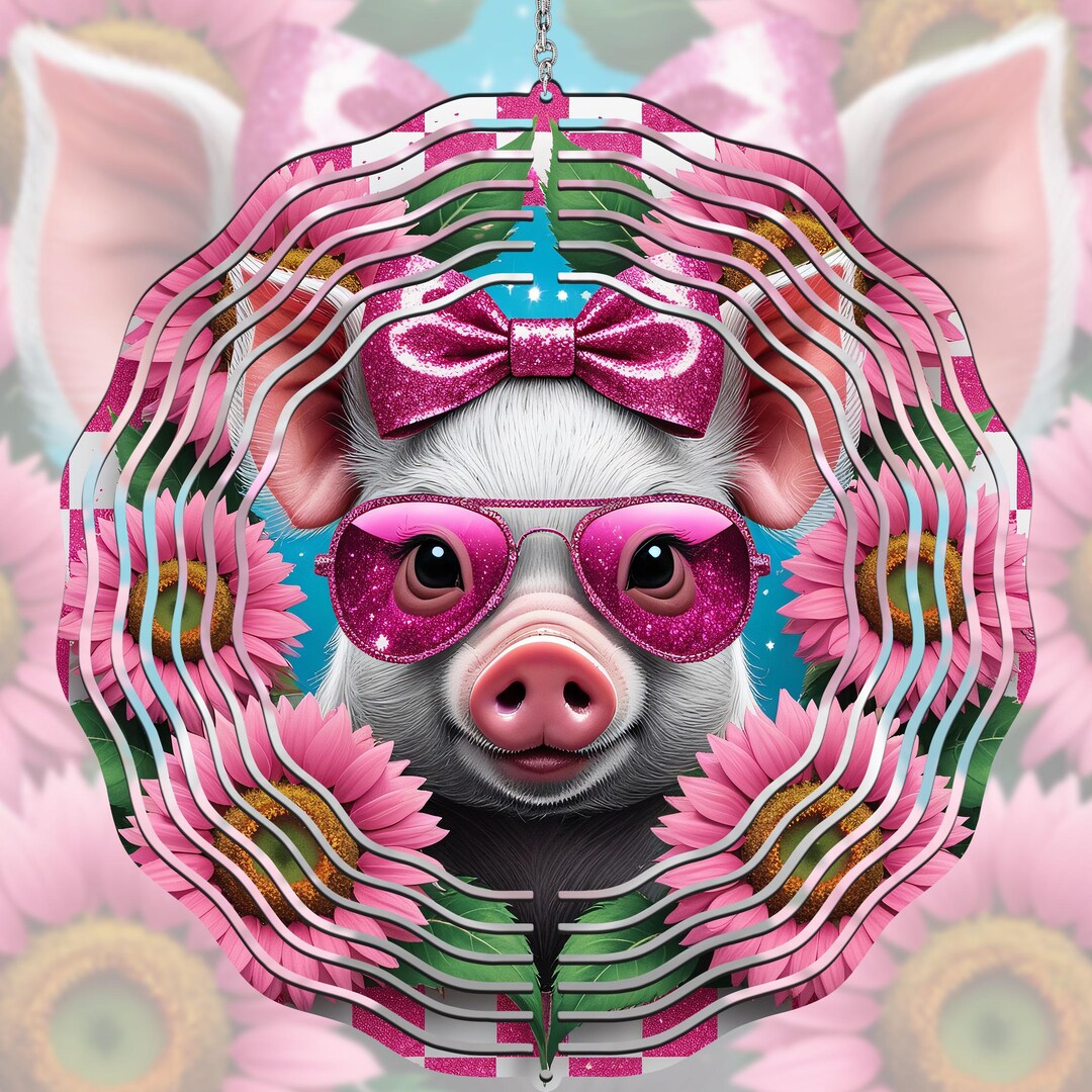 Cute Country Pig Pink Sunflower Wind Spinner PNG, Coquette Glitter Pink ...