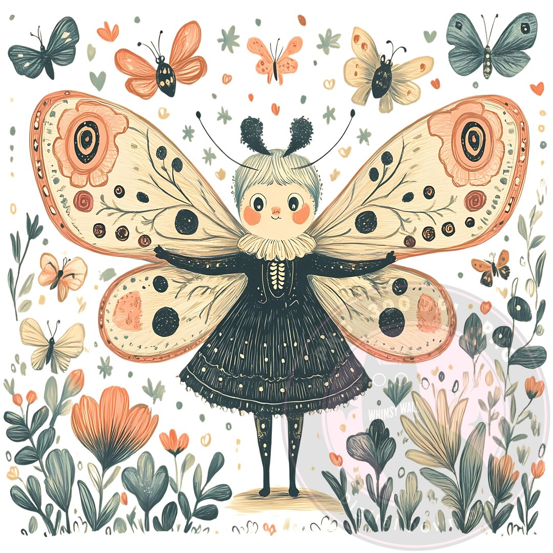 Moth Fairy Garden Png, Whimsical Moths Art, Cottage Core Design ...