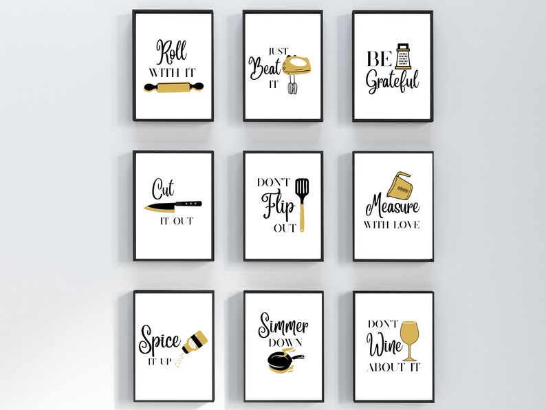 Funny Kitchen Wall Prints, Kitchen Wall Art Set of 9, Kitchen ...