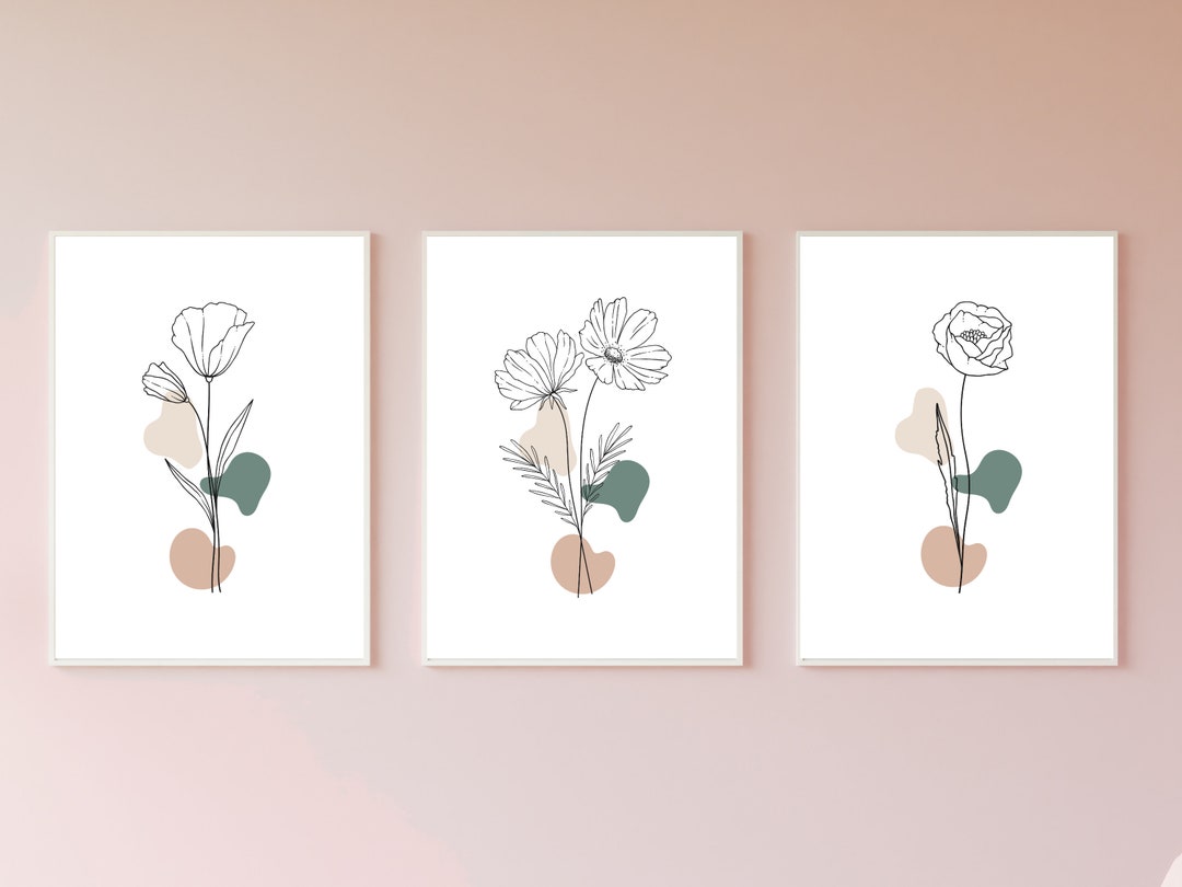 Wildflower Digital Print, Boho Floral Wall Art, Boho Flower Drawing ...