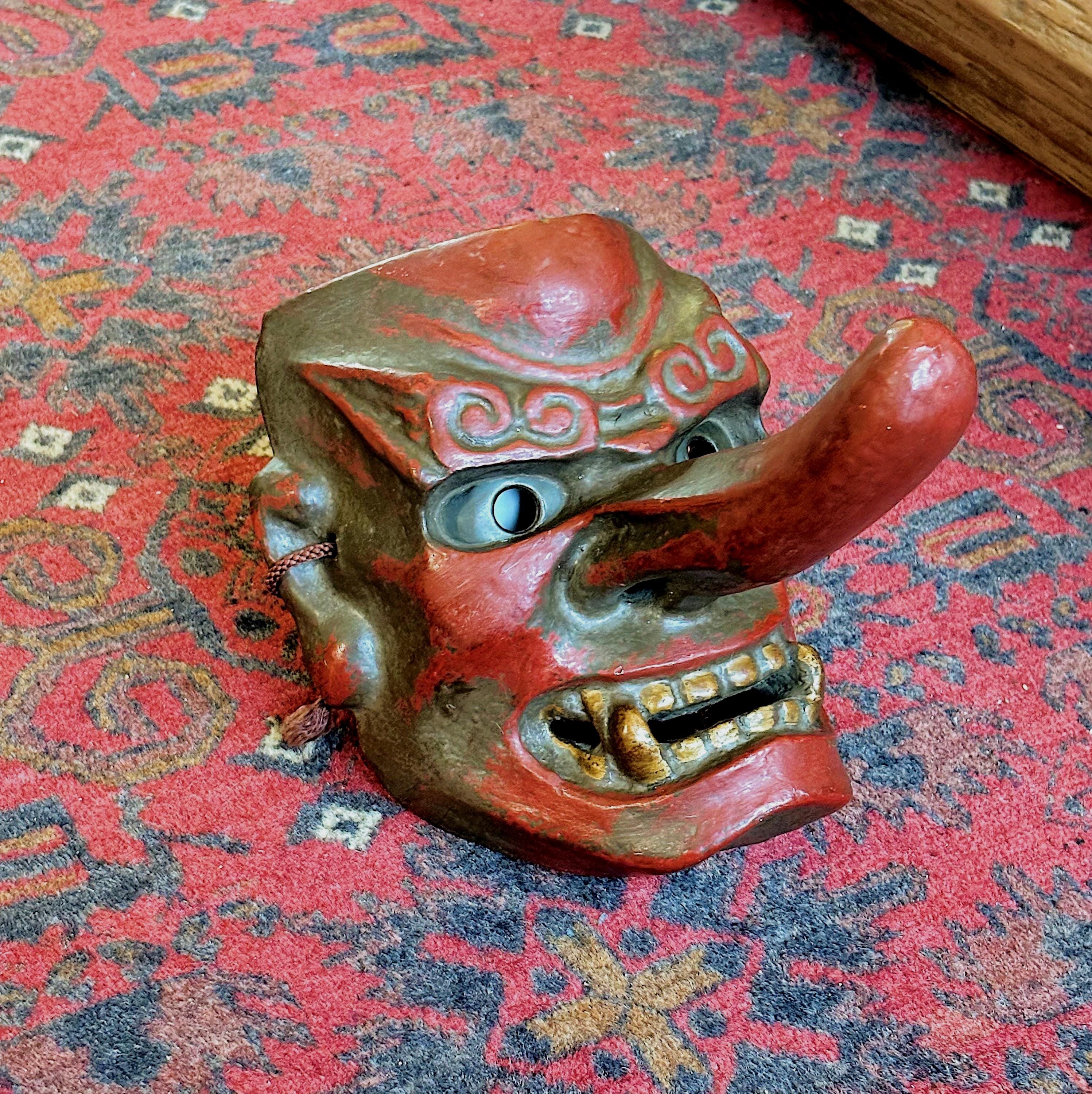 Antique Japanese Tengu Demon Mask - Vintage Noh Theater Yokai Mask ...