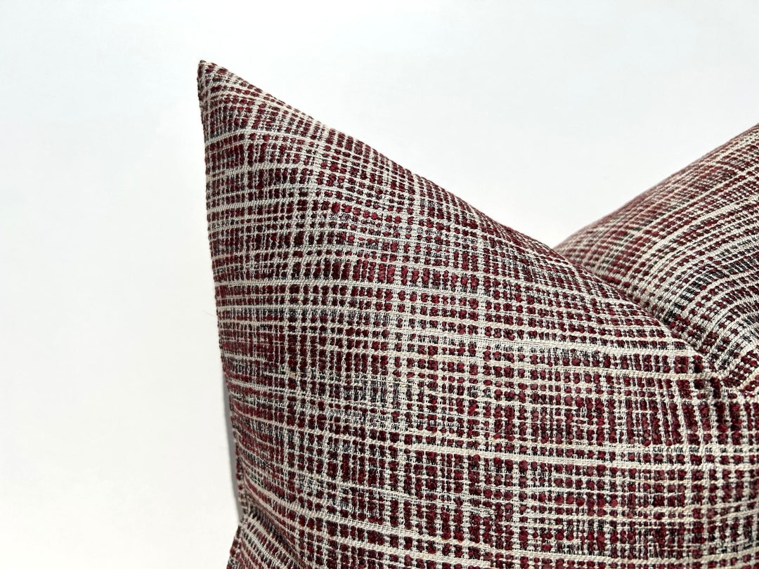 Burgundy Striped Pillow Cover, Textured Linen Cushion Cover, Red White ...