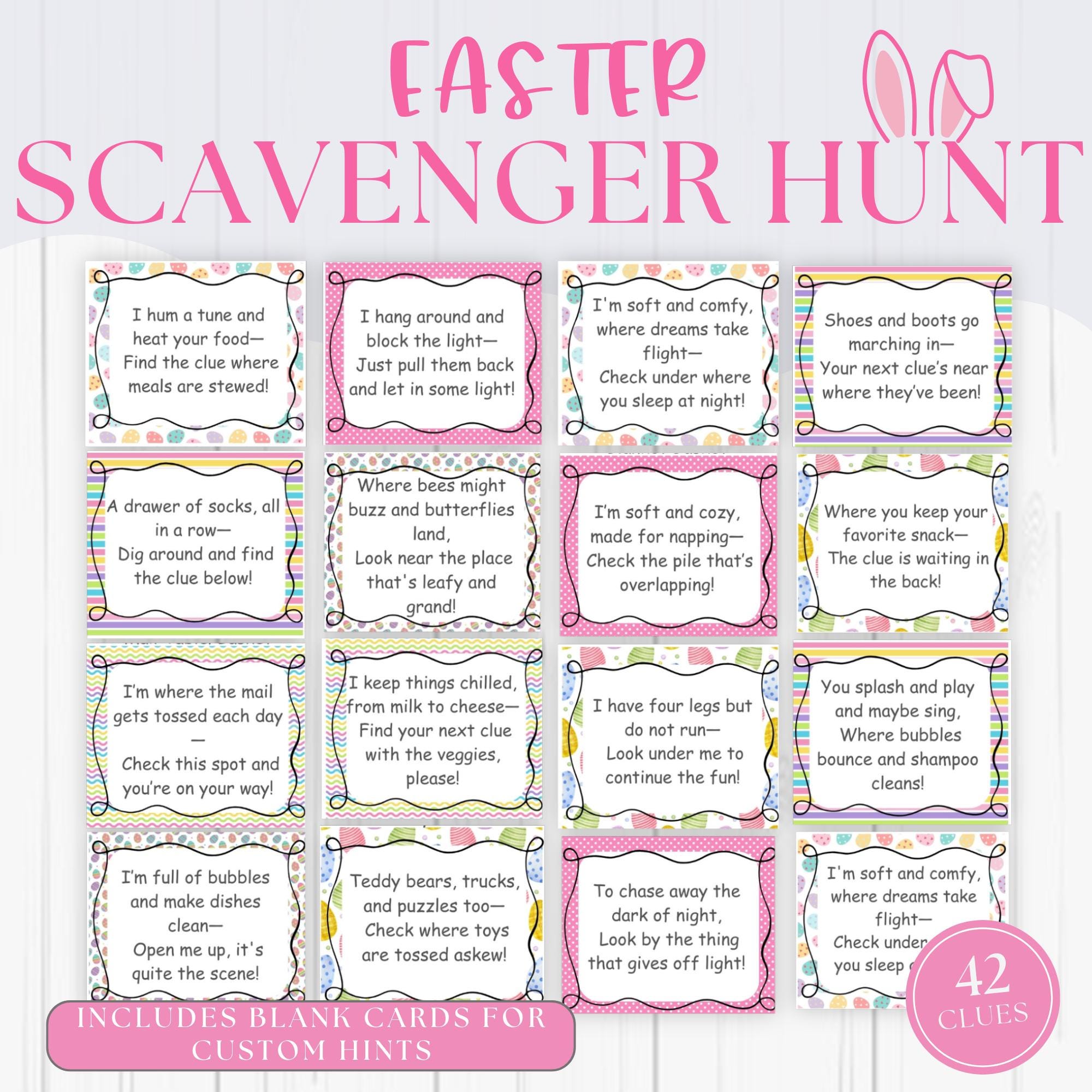 Easter Scavenger Hunt for Kids – 42 Printable Clue Cards – Indoor and ...