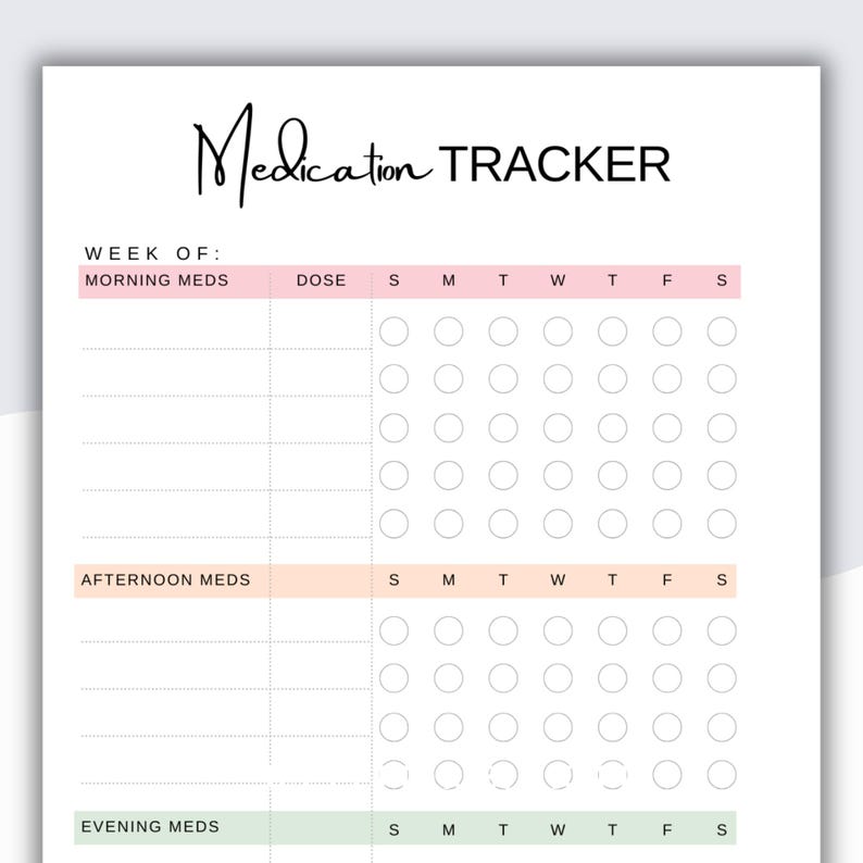 Weekly Medication Tracker Printable | Morning, Afternoon & Evening Meds ...