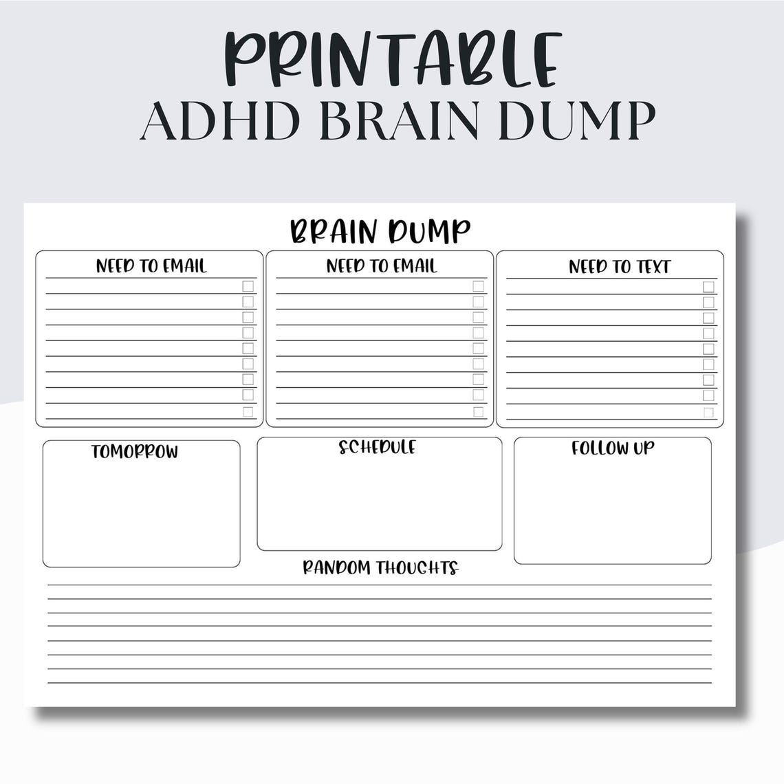 ADHD Brain Dump Printable Sheet Template for Planners or Journals ...