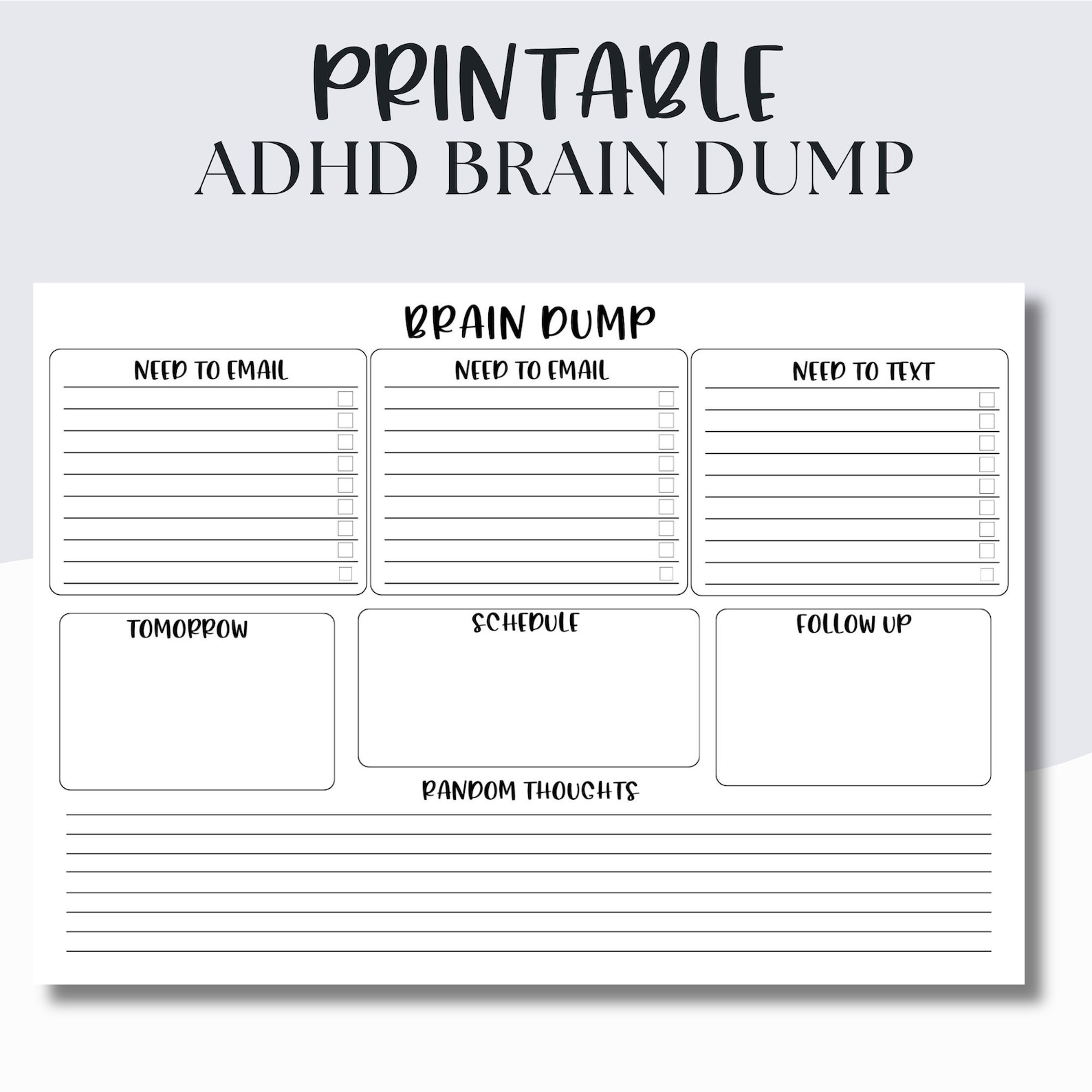 ADHD Brain Dump Printable Sheet Template for Planners or Journals ...