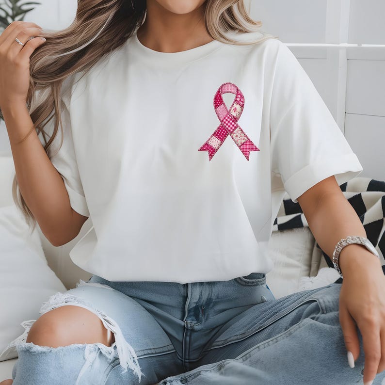 Preppy Breast Cancer PNG Patchwork Breast Cancer Awareness Ribbon PNG ...