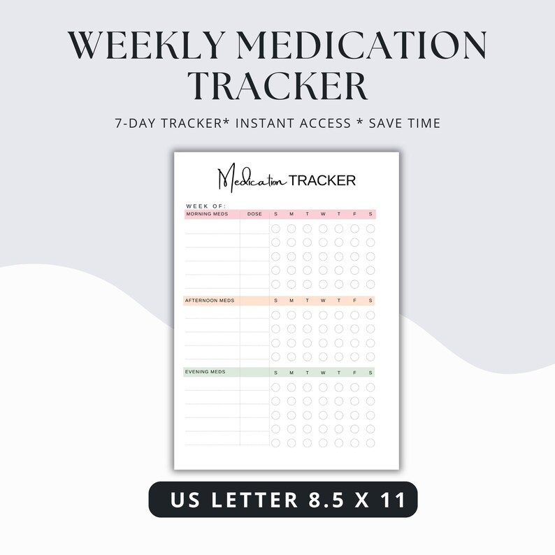 Weekly Medication Tracker Printable | Morning, Afternoon & Evening Meds ...