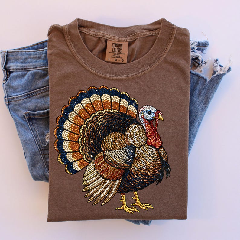 Faux Rhinestone Turkey PNG Thanksgiving Quilt Sublimation Cozy Autumn ...