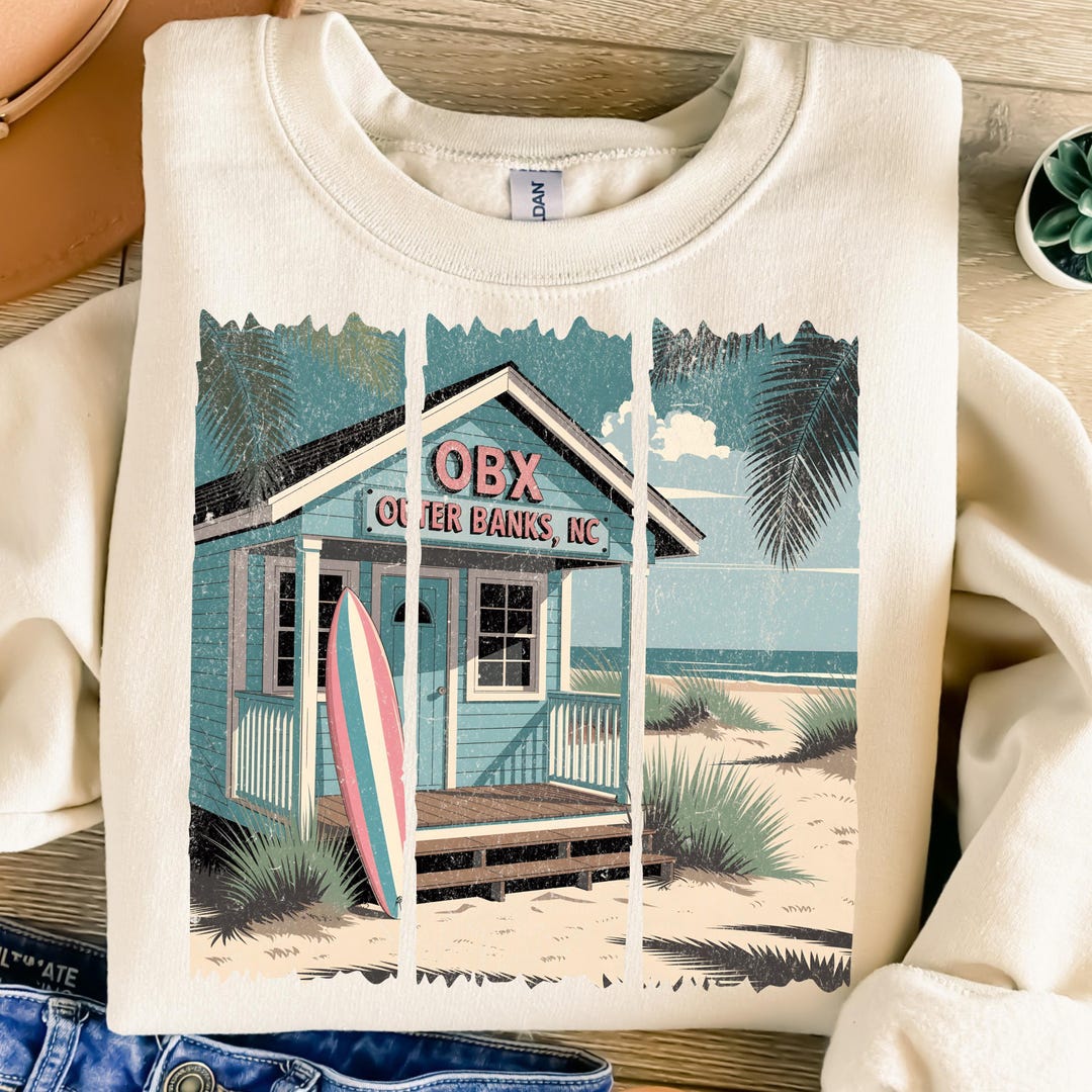 OBX Outer Banks NC PNG – Retro Surf Shack Beach Design, Vintage Coastal ...