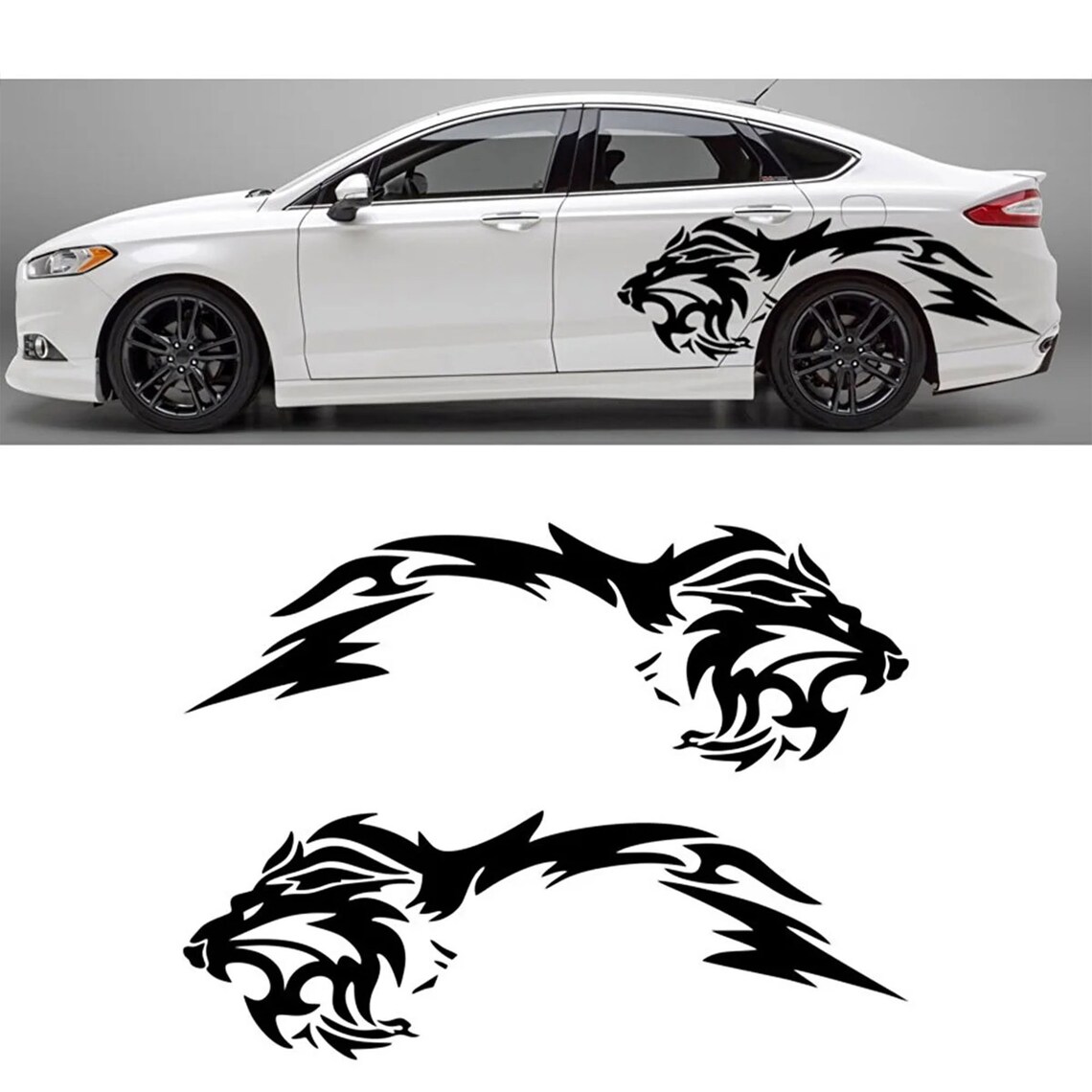 Tribal Lion Head Fender Top Side Body Auto Sticker Two Side Tower Decal ...