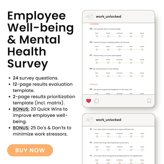 Employee Well-being Survey 24 Practical Questions Employee - Etsy